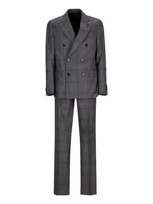 LARDINI Double-breasted Checked Suit - Grey
