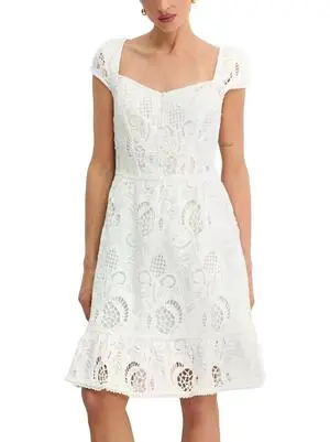 Guess Lace-insert Button-front Mini Dress - White