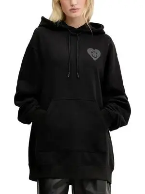Hugo Ribbed Hoodie With Heart Logo - Black