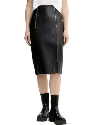 Hugo Leather Zip Detail Midi Skirt - Black