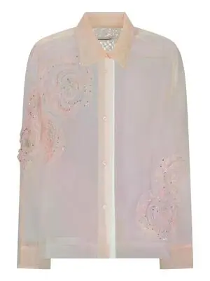 DES_PHEMMES Rose-embellished Tulle Shirt - Neutrals