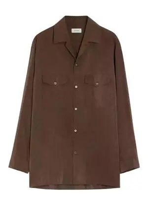 LEMAIRE Cuban-collar Patch-pocket Shirt - Brown