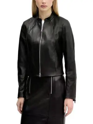 Hugo Zip-front Panelled Leather Jacket - Black
