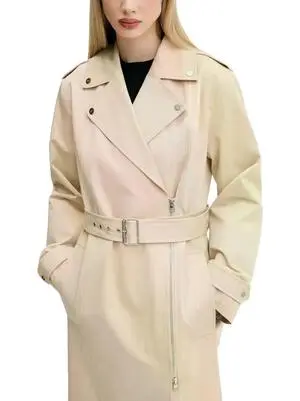 Hugo Belted Zip-front Long Coat - Neutrals