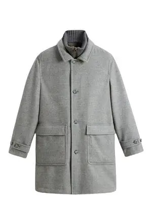 Woolrich Herringbone Single-breasted Coat With Pockets - Grey