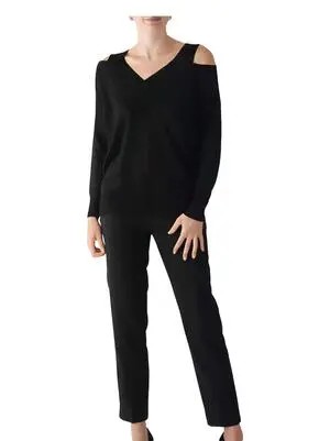 D.EXTERIOR V-Neck Cold-Shoulder Sweater
