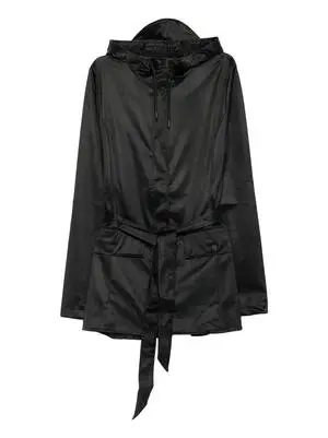 Rains Hooded Belted Raincoat - Black