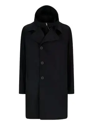 Herno Hooded Single-breasted Coat - Black