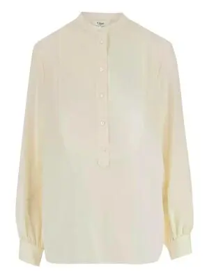 Chloé Mandarin-collar Silk Shirt - Neutrals