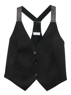 Brunello Cucinelli Buttoned Waistcoat With Glitter Straps - Black