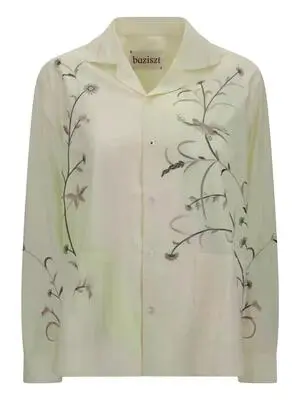 BAZISZT Floral-bird Embroidered Shirt - Yellow