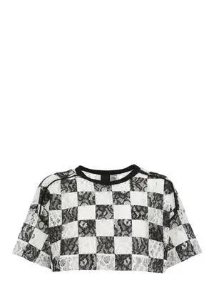 Pinko Check-pattern Cropped T-shirt - White