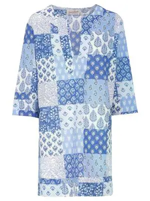 MC2 SAINT BARTH Patchwork V-neck Mini Dress - Blue