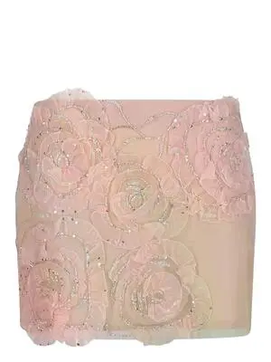 DES_PHEMMES Rose-embellished Mini Skirt - Pink
