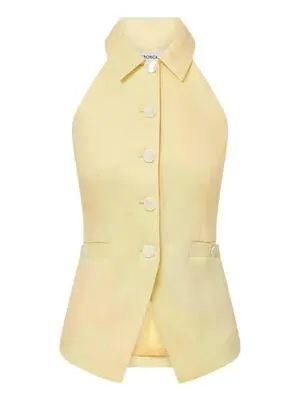Veronica Beard Halterneck Buttoned Vest - Yellow