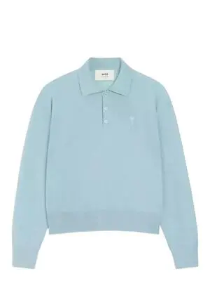 AMI Paris De Coeur Wool Polo Shirt - Blue