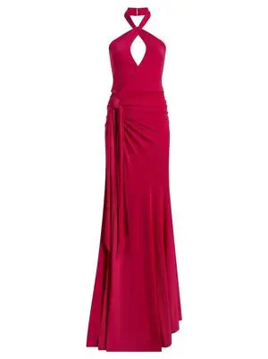 Cinq À Sept Halterneck Knotted-front Gown - Red