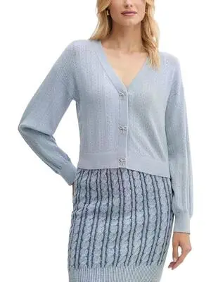 Guess Pointelle-knit Cardigan With Bow Buttons - Blue
