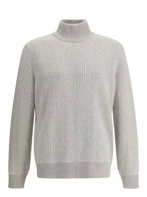 Brunello Cucinelli Herringbone Turtleneck Sweater - Grey