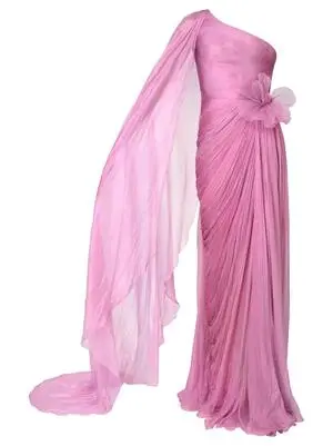 IRIS SERBAN Pleated One-shoulder Maxi Dress - Pink