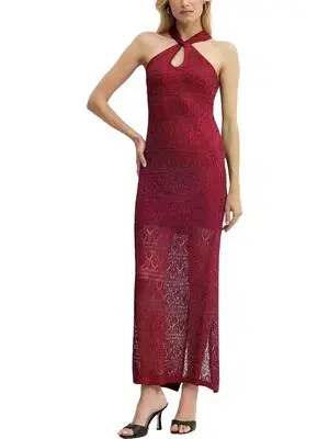 Guess Halterneck Knitted Maxi Dress - Red