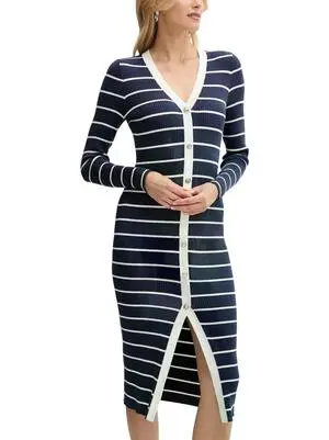 Guess Striped Button-front Dress - Blue