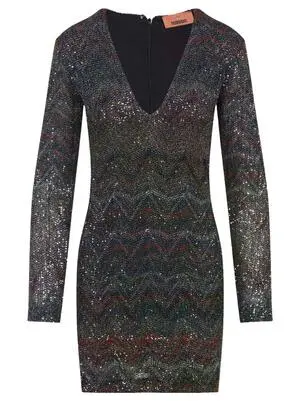 Missoni Zigzag-knit Sequinned Mini Dress - Black
