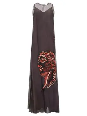 Fendi Embroidered Sheer Panel Maxi Dress - Brown