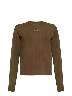 DIESEL Ribbed Long-sleeve T-shirt With Logo Detail - Green
