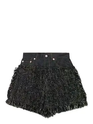 Sacai Fringed Tweed Denim Shorts - Blue