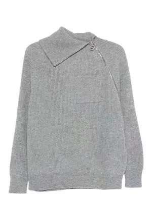 Sportmax Asymmetrical-neck Zip-front Sweater - Grey