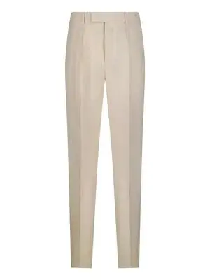 Zegna Pleated Linen Trousers - Neutrals