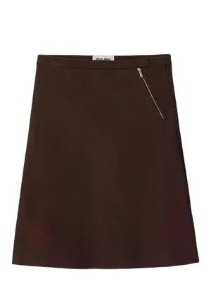 Miu Miu Logo-detail Ribbed Mini Skirt - Brown