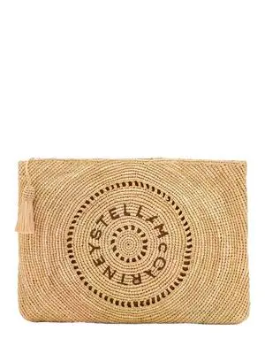 Stella McCartney Logo-print Raffia Clutch - Neutrals