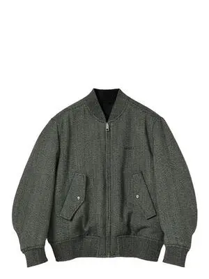 Gucci Herringbone Wool Mouliné Bomber Jacket - Grey