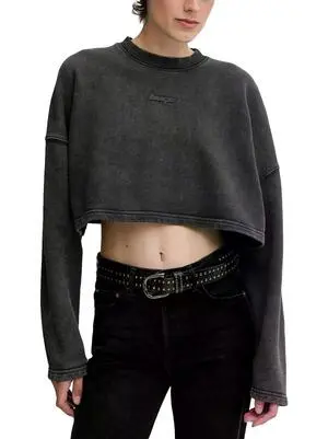 Hugo Logo-embroidered Cropped Sweatshirt - Black