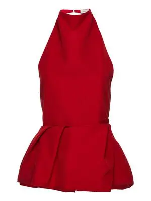 Magda Butrym Open Back Taffeta Peplum Top - Red