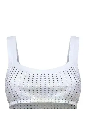 Attico Crystal-embellished Ribbed Top - White