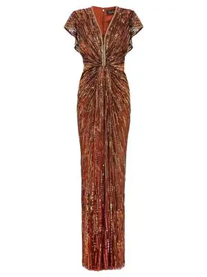Jenny Packham Zola Sequin-embellished V-neck Maxi Dress - Metallic
