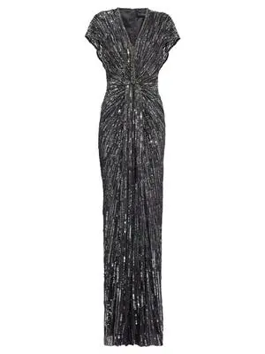 Jenny Packham Zola Sequin-Embellished Maxi Dress Grey