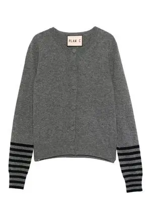 Plan C Stripe-detail Cardigan - Grey