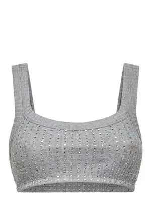 Attico Crystal-embellished Ribbed Top - Grey