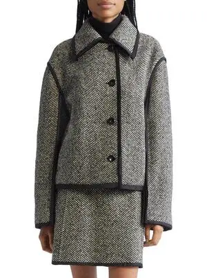 JIL SANDER Contrast Trim Herringbone Jacket - Military Speckle