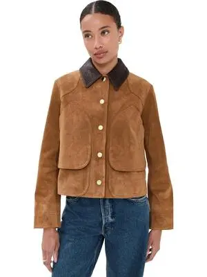 Veronica Beard Walters Cropped Leather Barn Jacket - Whisky