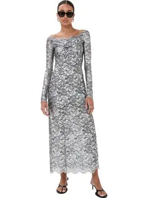 Rabanne Long Lace Maxi Dress - Black / Silver