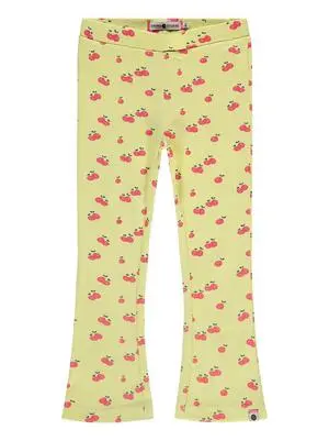 STAINS AND STORIES BY BABYFACE Allover Cherry Print Ribbed Flared Leggings - Yellow