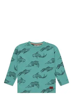 STAINS AND STORIES BY BABYFACE Koi Print Long Sleeve T-shirt - Turquoise