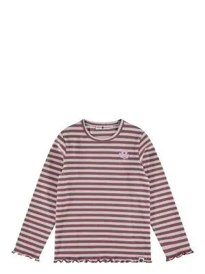 STAINS AND STORIES BY BABYFACE Lettuce Edge Ribbed Striped Long Sleeve Shirt - Burgundy