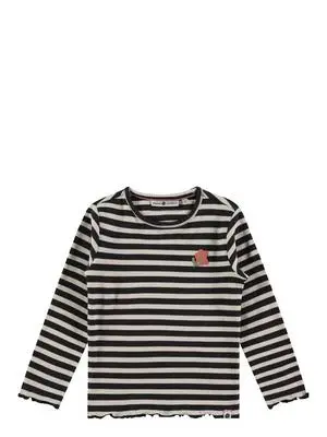 STAINS AND STORIES BY BABYFACE Lettuce Edge Ribbed Striped Long Sleeve Shirt - Nearly Black