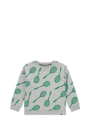STAINS AND STORIES BY BABYFACE Allover Badminton Racquet Print Sweatshirt - Light Grey Melee